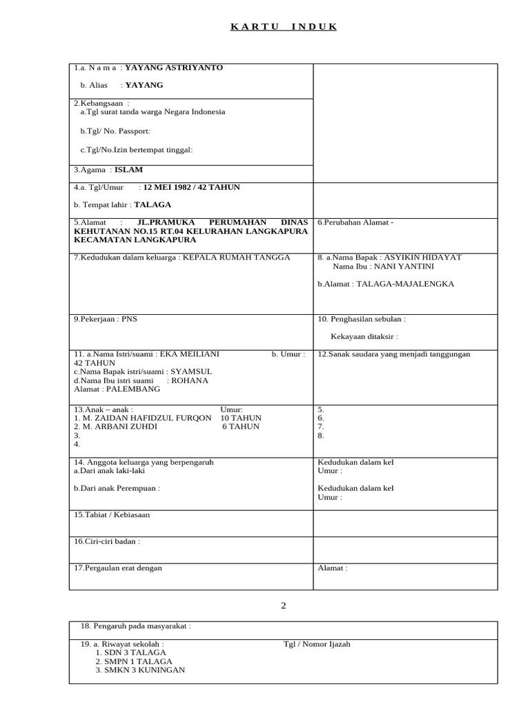 Kartu Induk | PDF