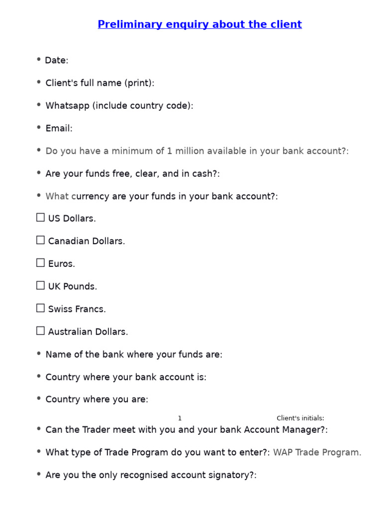Preliminary Enquiry Form | PDF | Banks