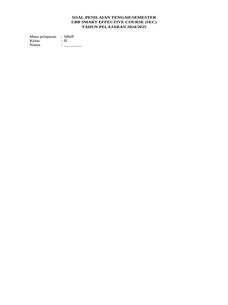 Soal PTS SBDP Kelas 2 | PDF | Seni & Disiplin Bahasa | Seni