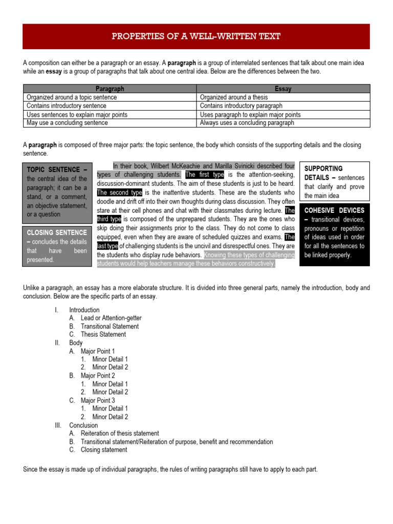 3 Handouts Properties of A Well Written Text | PDF | Planets