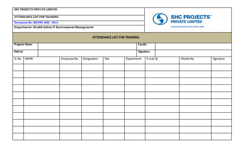Shcppl-Hse-2024.0011 Staff Training & Meeting Attendance Sheet | PDF