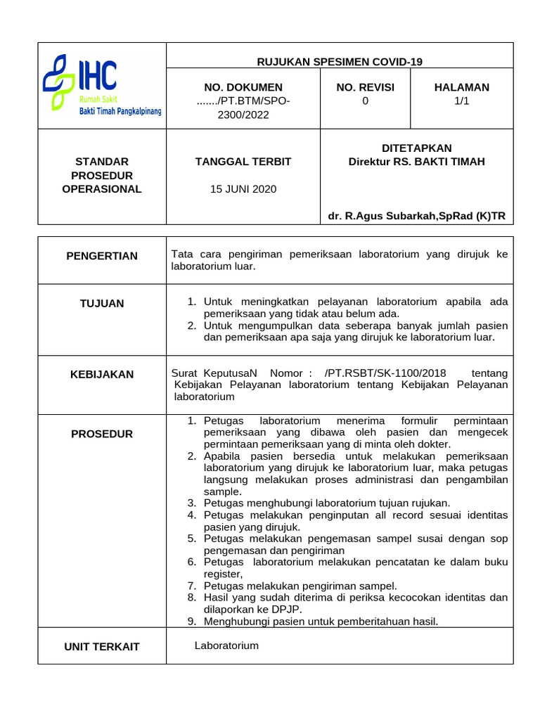 Rujukan Spesimen Covid-19 | PDF | Sains & Matematika