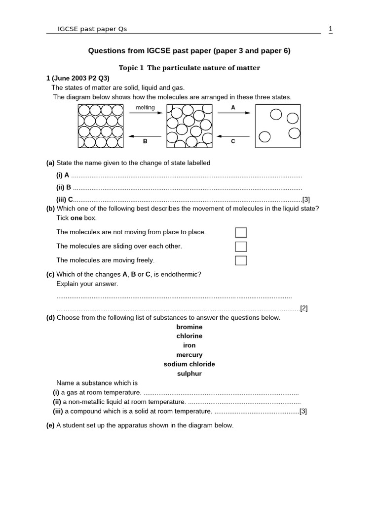 IGCSE Past Paper Qs-Topic 1 To Topic 15 | PDF | Chemical Bond | Atoms