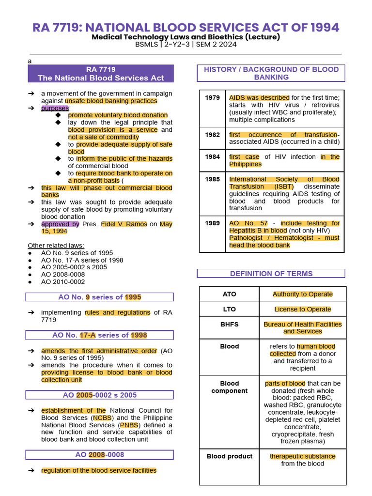 MTLB Midterm W9 RA 7719 | PDF | Blood Transfusion | Blood Donation