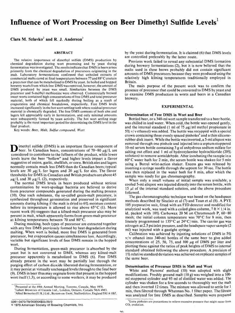 Wort Processing Effects on Beer DMS | PDF | Brewing | Beer