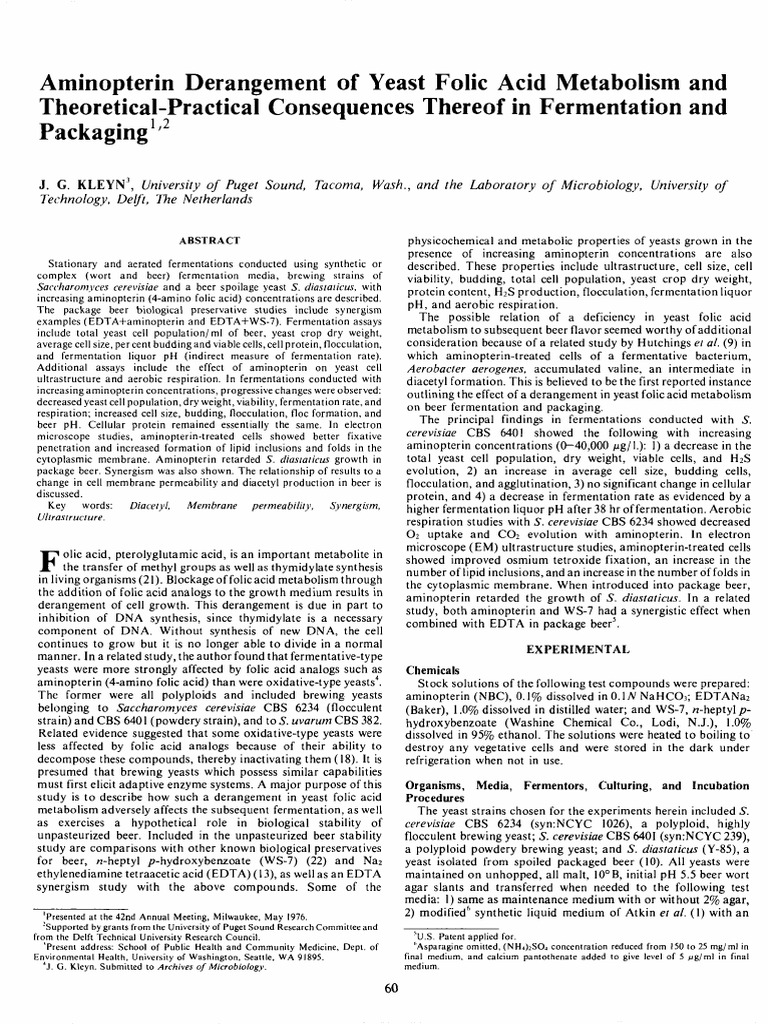 Aminopterin Derangement of Yeast Folie Acid Metabolism and Theoretical ...