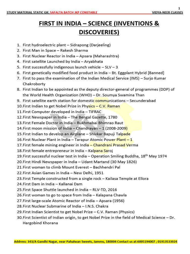 Firsts in Indian Science & Innovation | PDF | Science & Mathematics ...