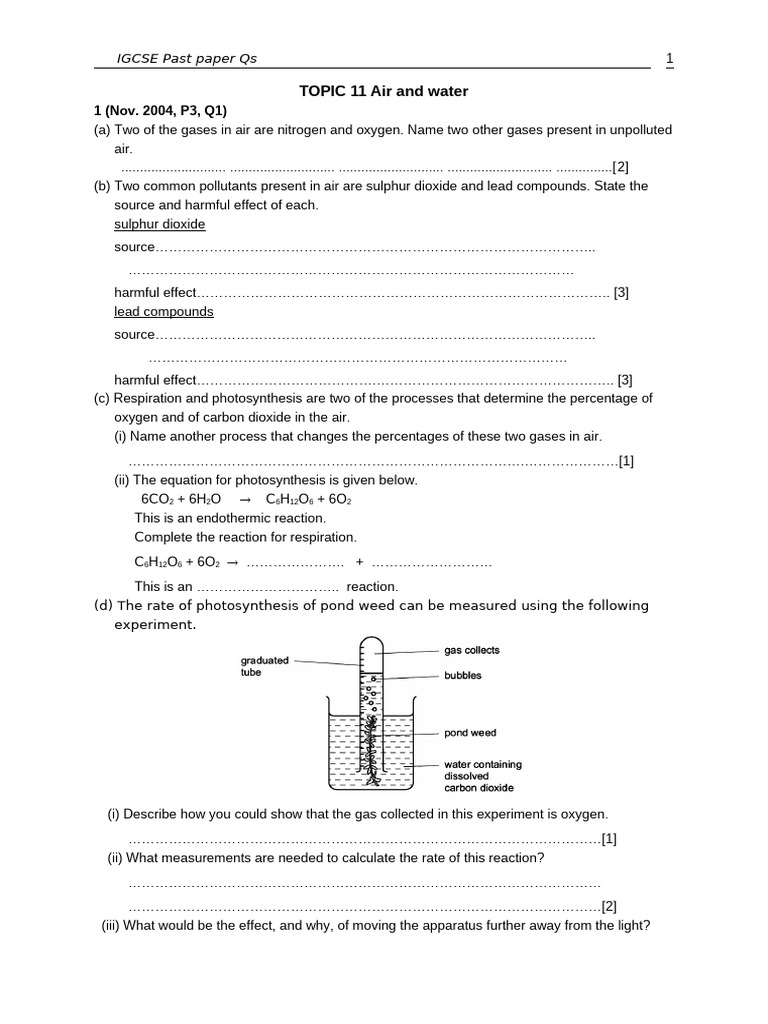 Past Paper Qs-Topic 11 Air and Water | PDF | Oxide | Nitrogen