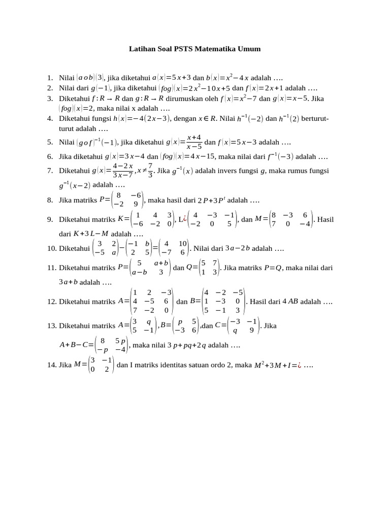 Latihan Soal PSTS Matematika Umum | PDF