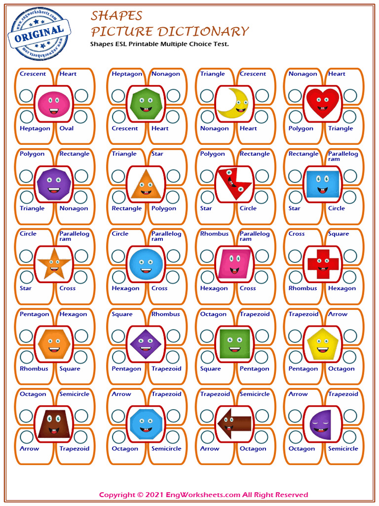 ESL Shapes Picture Dictionary Test | PDF | Shape | Rectangle