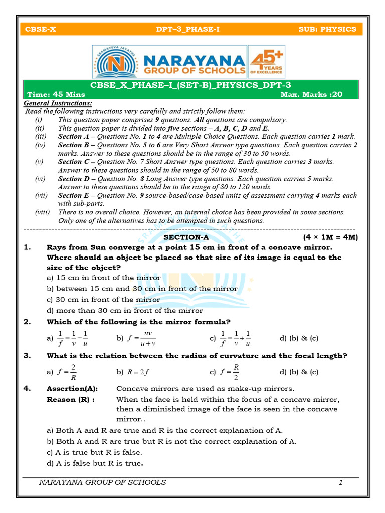 Cbse X Phy Dpt-3-Set-B QP | PDF | Mirror | Glass Engineering And Science