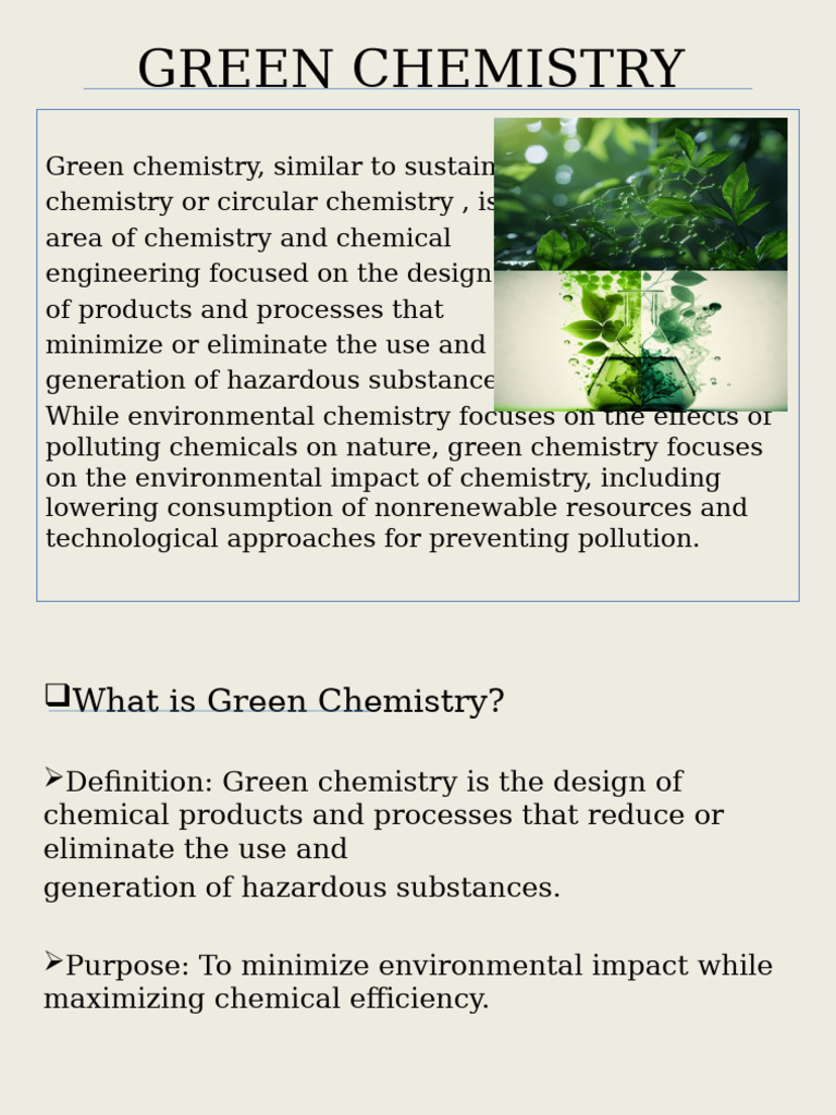 Green Chemistry | PDF | Green Chemistry | Chemistry