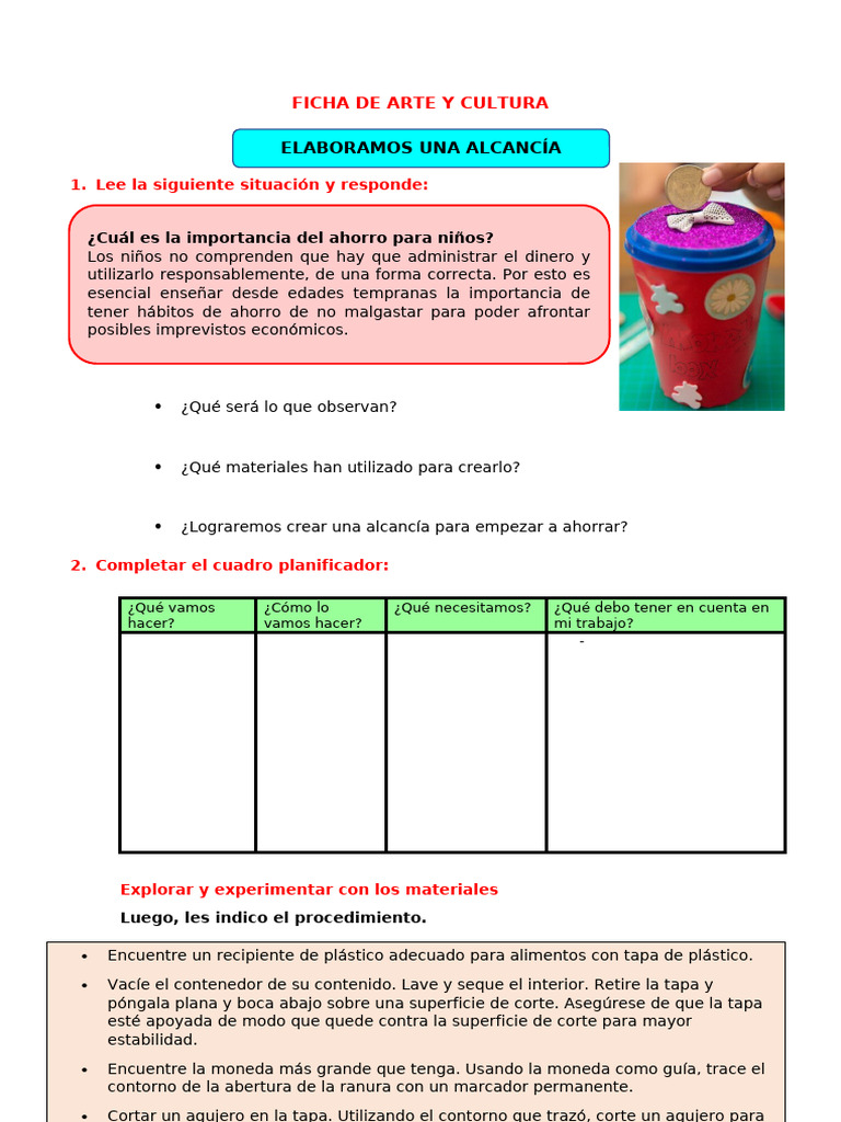 Ficha Arte - Hacemos Una Alcancía | PDF