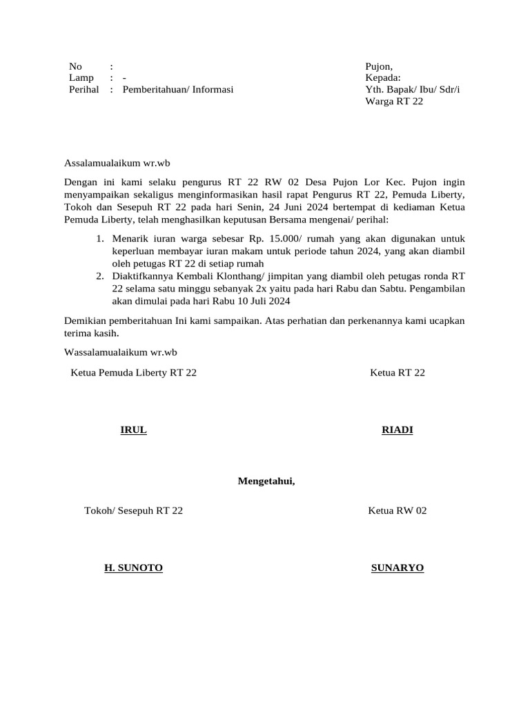 Surat Pemb RT | PDF