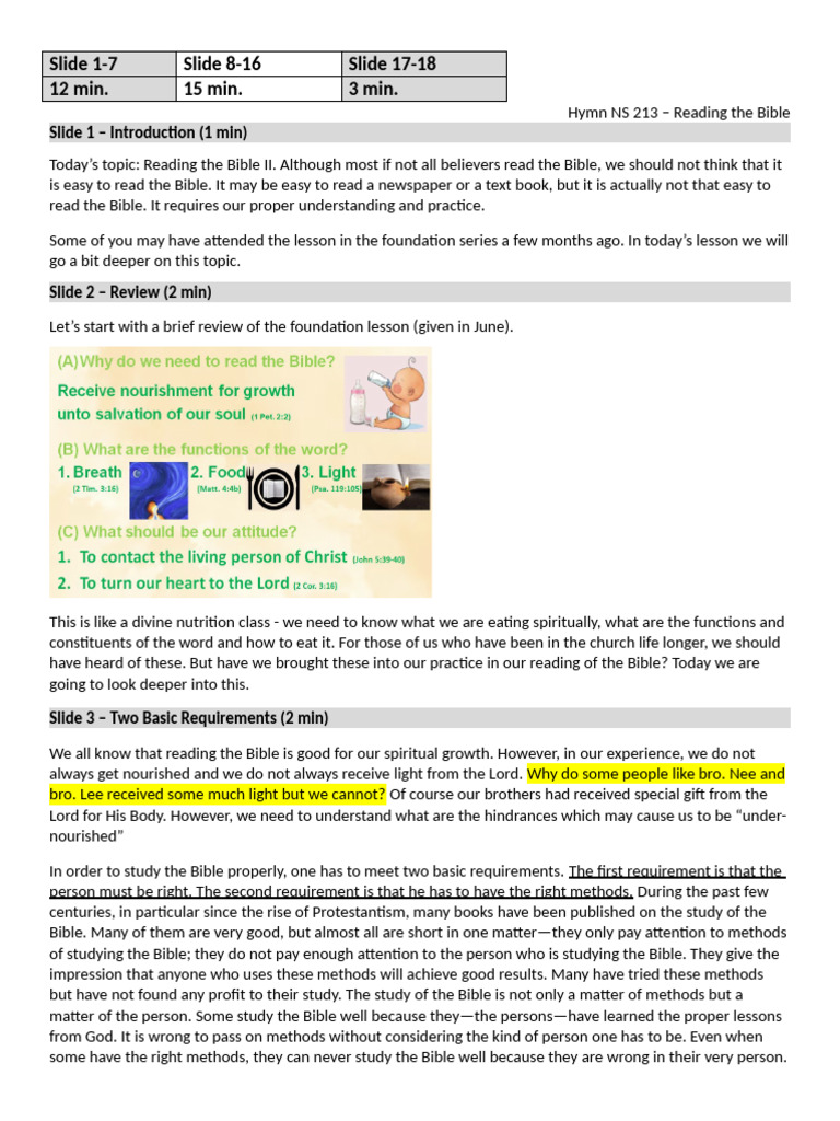 Lesson 10 - Reading The Bible II (Notes) | PDF | Prayer | New Testament