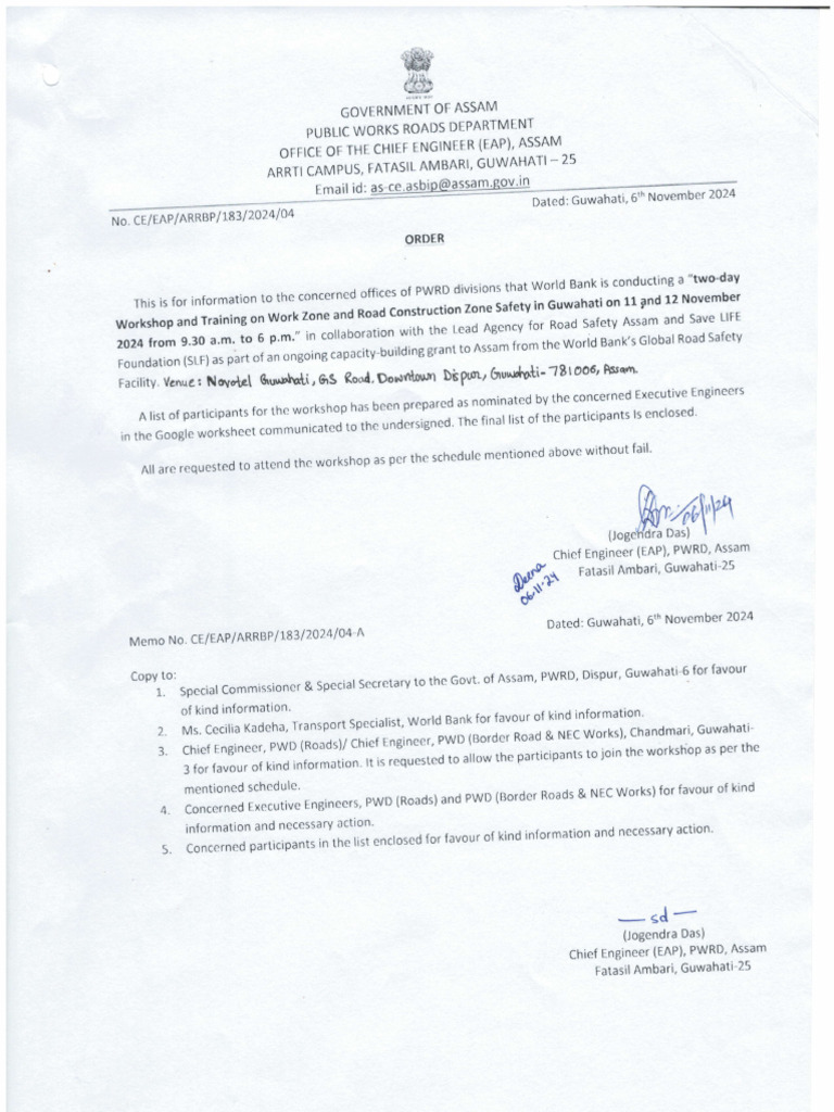Order For Work Zone Safety Workshop - 11th & 12th No - 241108 - 110458 ...