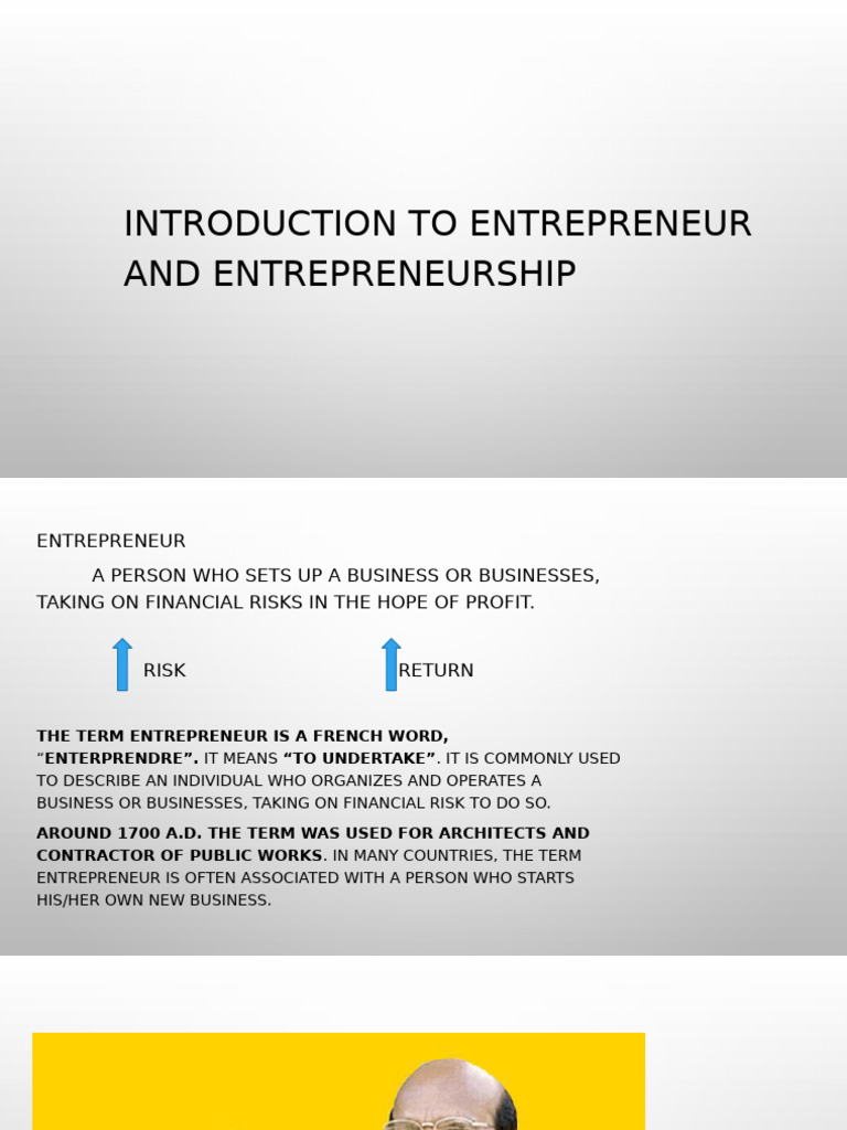 Introduction To Entrepreneur and Entrepreneurship | PDF