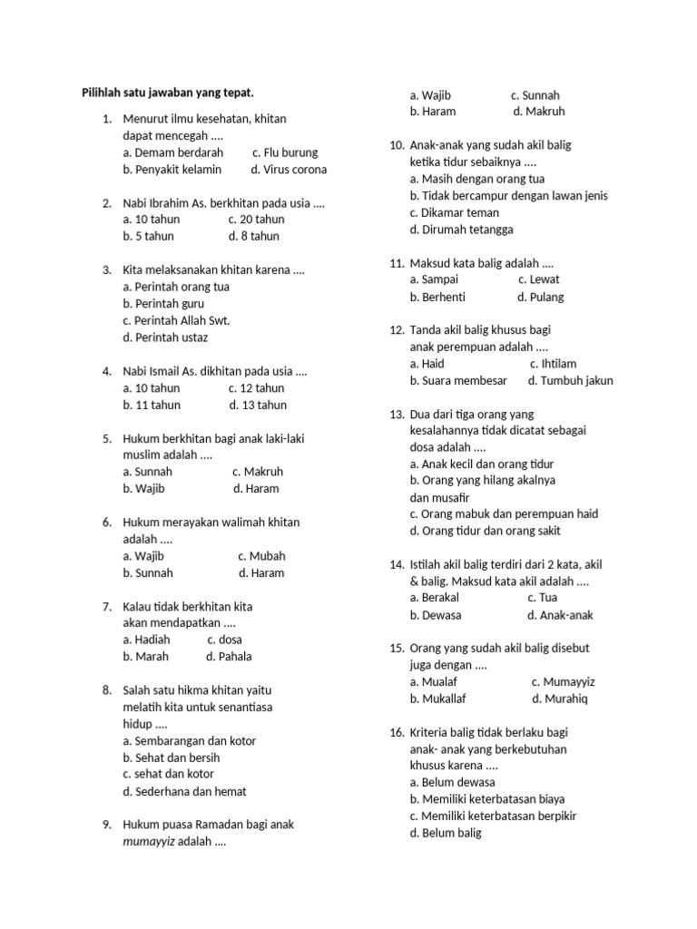 Lembar Soal Fiqih | PDF