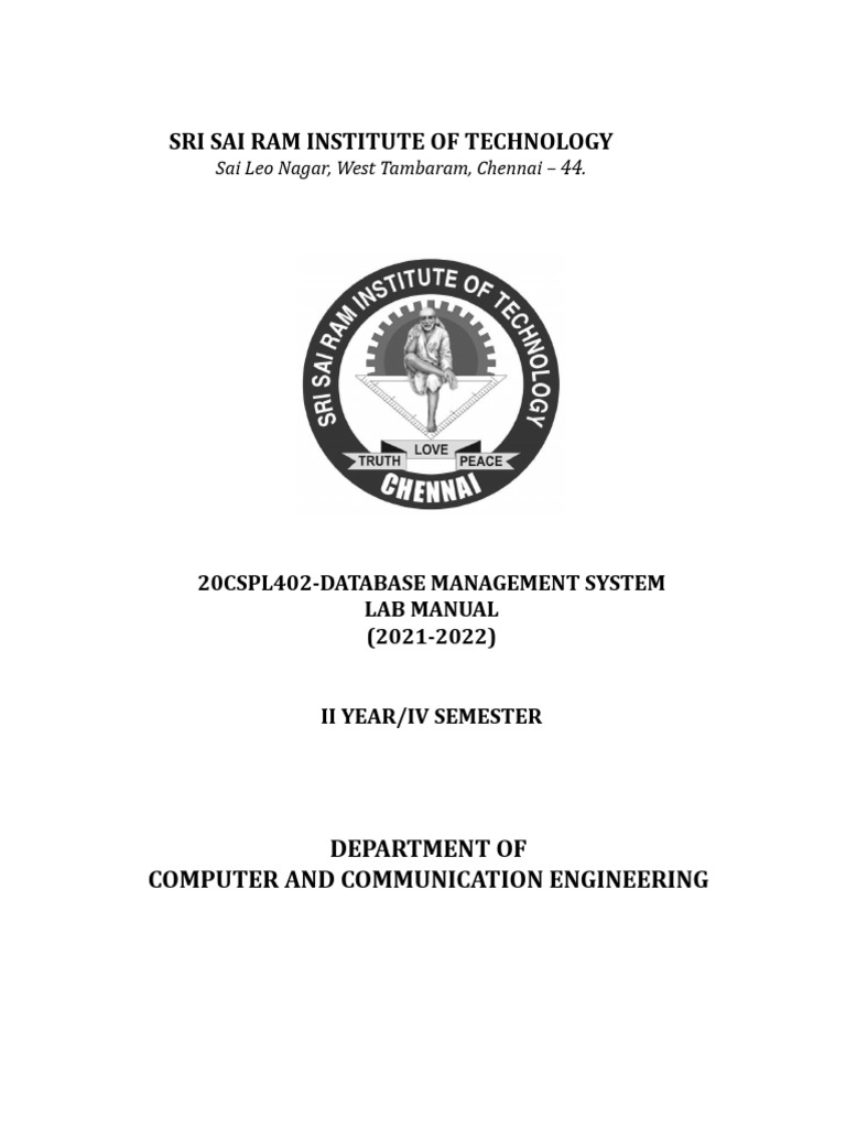 20cspl 402 Dbms Lab Manual | PDF | Databases | Data Management