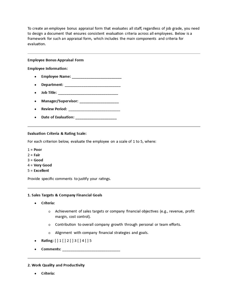 Employee Bonus Evaluation Form | PDF | Performance Appraisal | Goal