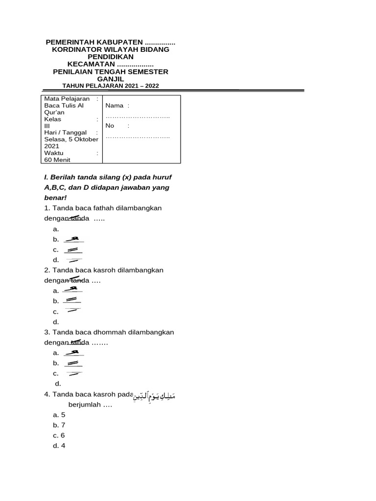 Soal PTS Bta Kelas 3 - NN | PDF