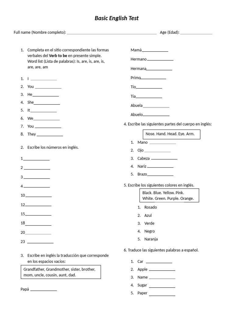 Basic English Test | PDF
