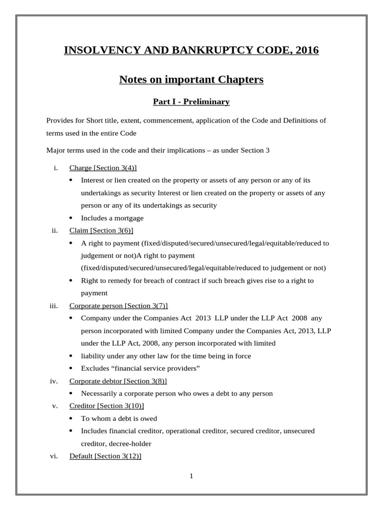 Insolvency and Bankruptcy Code. | PDF | Bankruptcy | Insolvency
