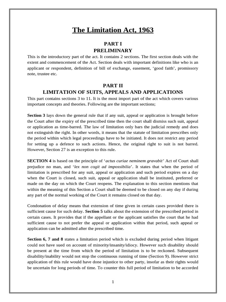 The Limitation Act, 1963. | PDF | Lawsuit | Easement