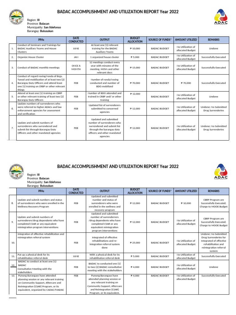 2022 BADAC Accomplishment Report | PDF