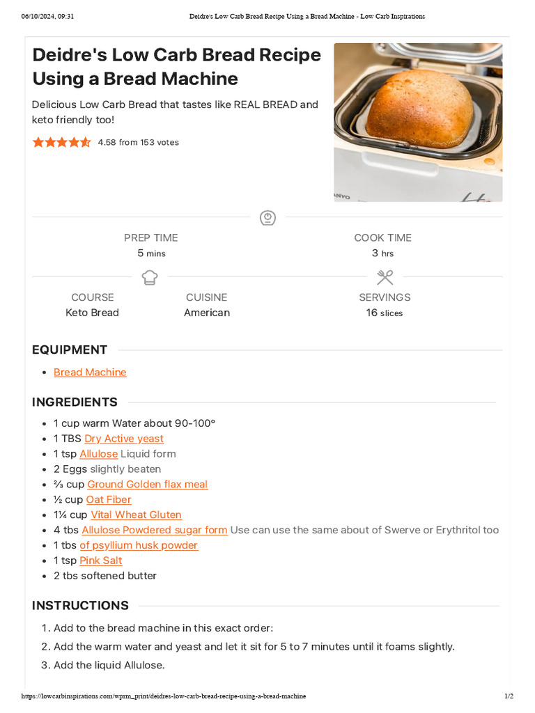 Deidre's Keto Bread Machine Recipe | PDF | Breads | Flour