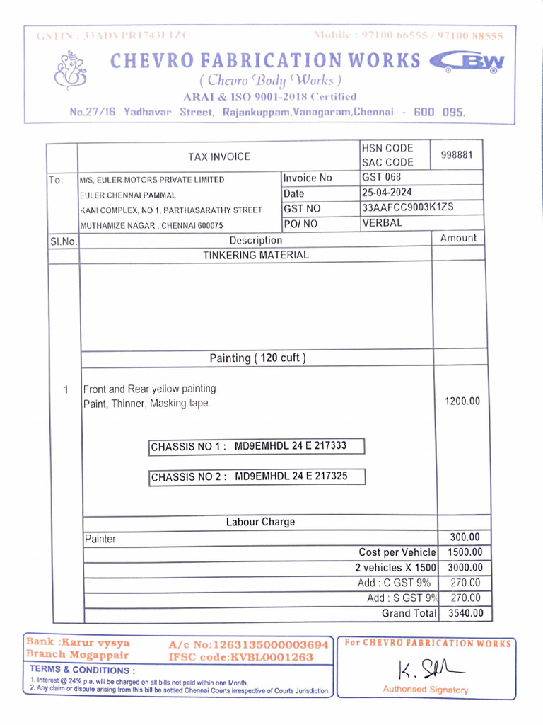 Tax Invoice for Vehicle Painting Services | PDF | Bharatiya Janata ...
