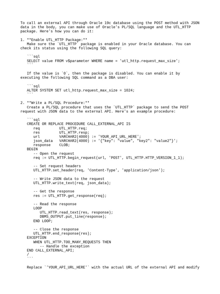 Calling External API With Oracle 19c | PDF