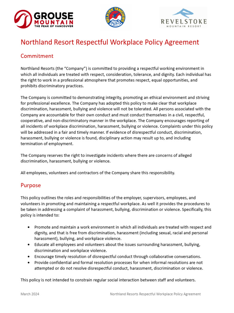 Respectful Workplace Policy Agreement 2024 | PDF | Harassment | Employment