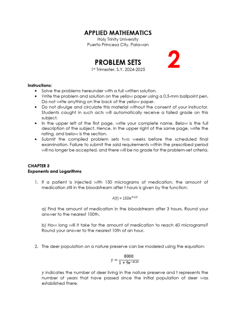 Chapter 3 - 7 - APPLIED MATHEMATICS PROBLEM SETS | PDF | Function ...