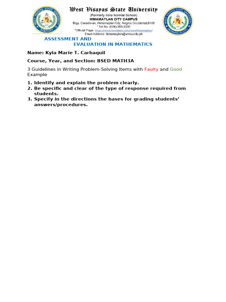 Guidelines for Math Problem-Solving Assessment | PDF | Career & Growth ...