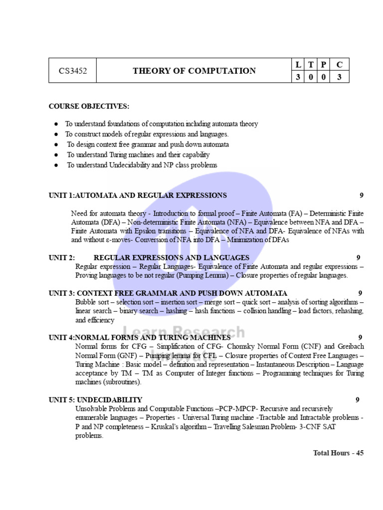 CS3452 Toc | PDF | Formal Methods | Computability Theory