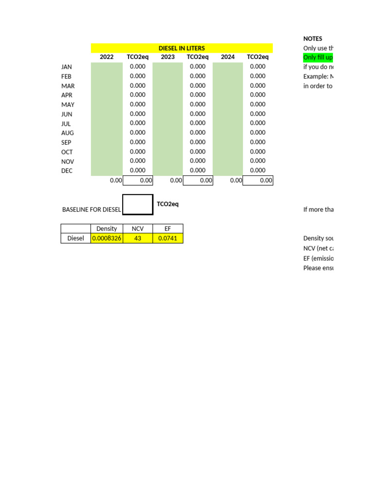 Blank Carbon Calculation Template 22.4.2024 | PDF | Diesel Fuel | Liquefied Petroleum Gas
