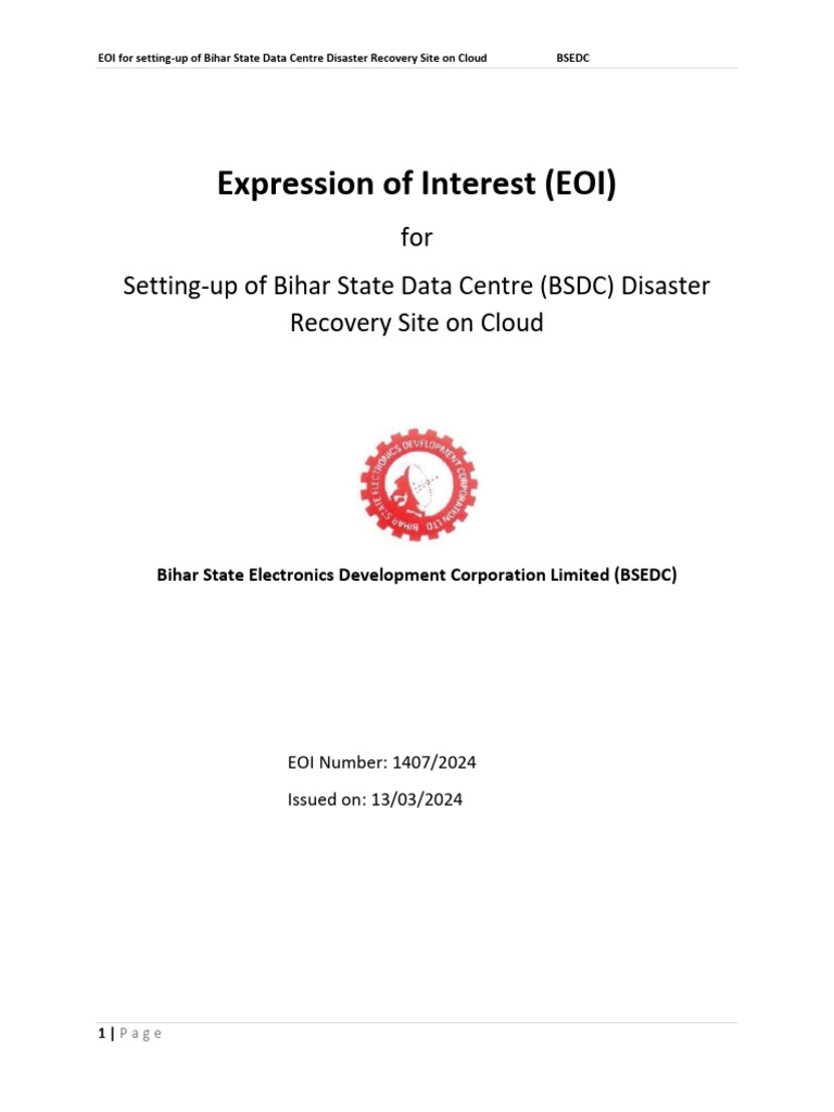 Setting-Up of Bihar State Data Centre (BSDC) Disaster Recovery Site On ...