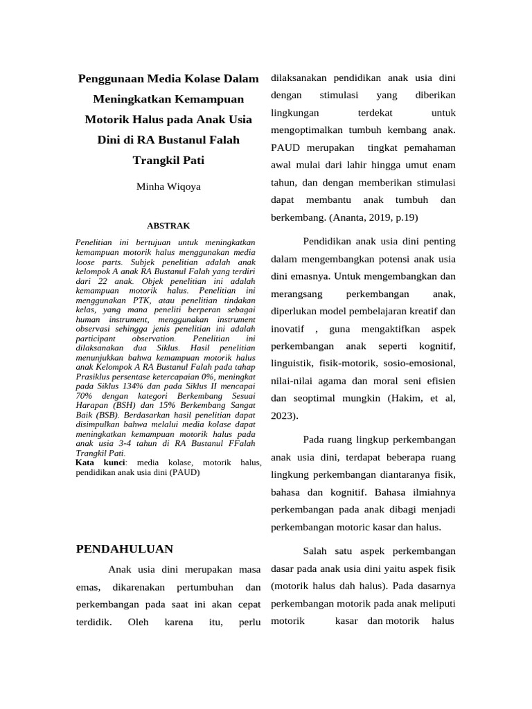 Penggunaan Media Kolase Dalam Meningkatkan Kemampuan Motorik Halus Pada Anak Usia Dini Di TK ...