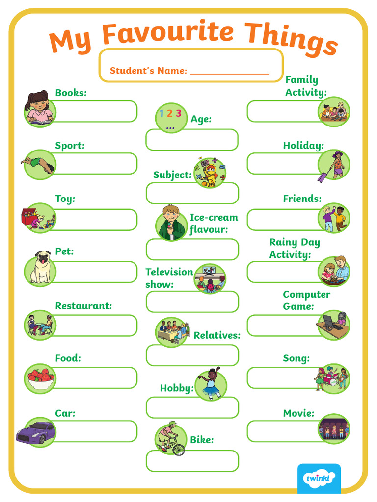 Au C 093 My Favourite Things Worksheet Ver 1 | PDF