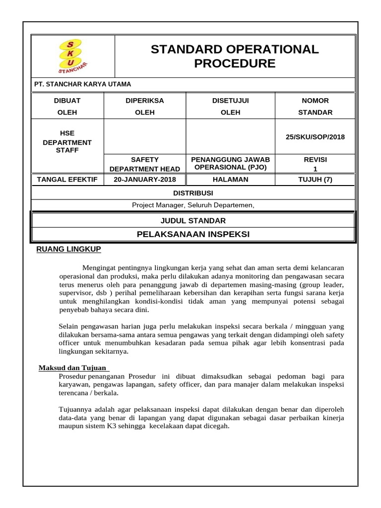 Sop 025 Sku Hse Inspeksi | PDF