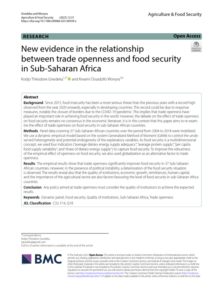 New Evidence About Relationship Between Trade Openness and Food ...