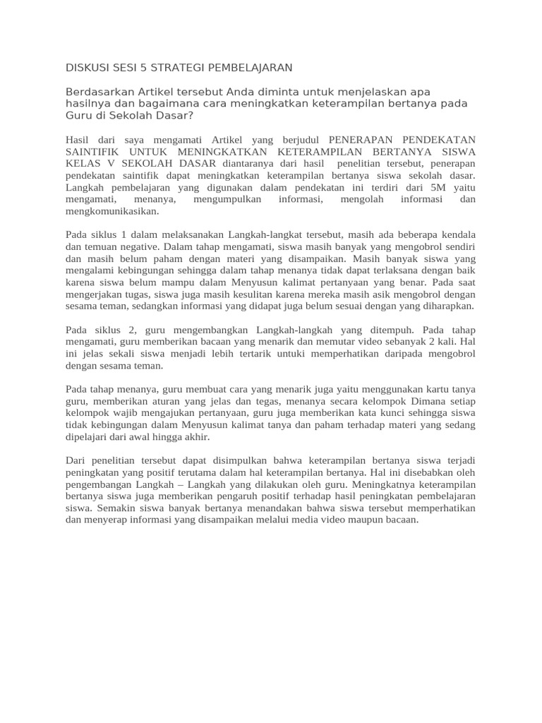 Diskusi Sesi 5 Strategi Pembelajaran | PDF