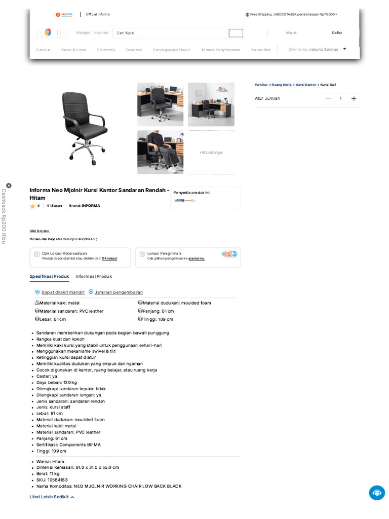 Jual Informa Neo Mjolnir Kursi Kantor Sandaran Rendah Hitam Terbaik ...