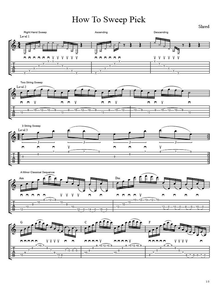 How To Sweep Pick | PDF | Music Theory | String Instruments