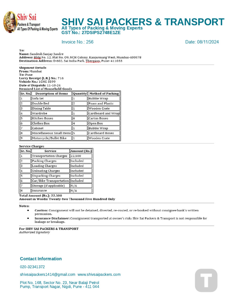 Shiv Sai Packers Letterhead Design | PDF