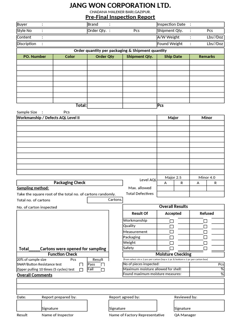 Pre-Final Inspection Format | PDF