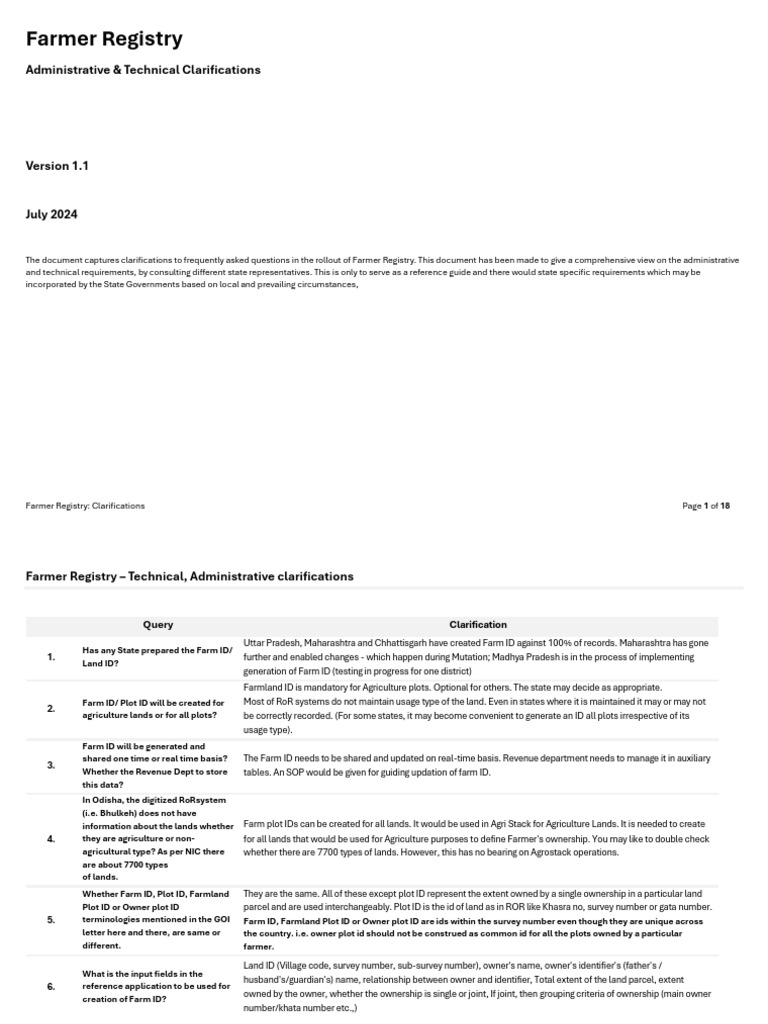 Farmer Registry Faqs | PDF | Farms | Databases