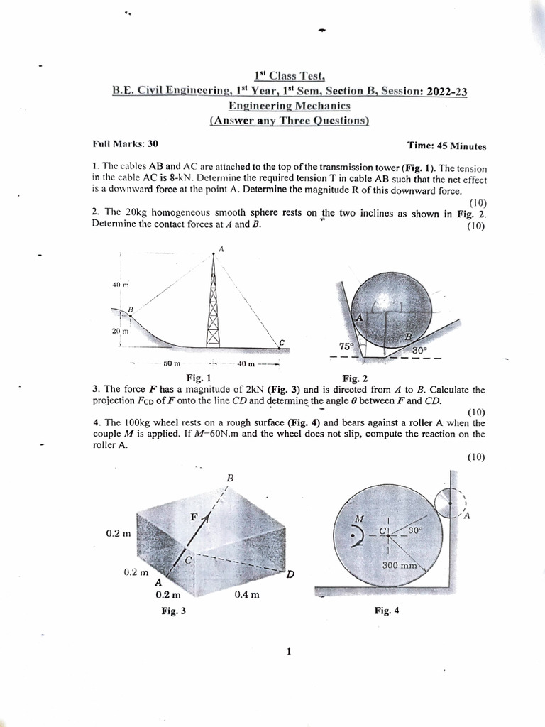 Eng Mech CT Question 2022 | PDF | Force | Motion (Physics)