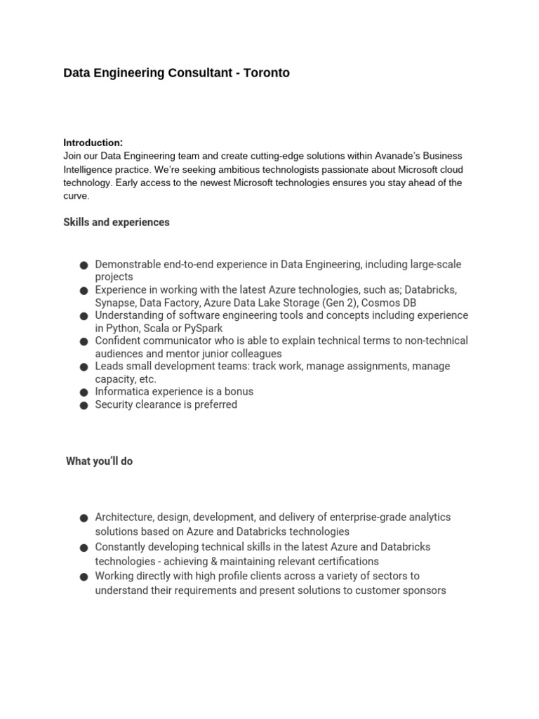 Data Engineering Consultant Avande JD | PDF